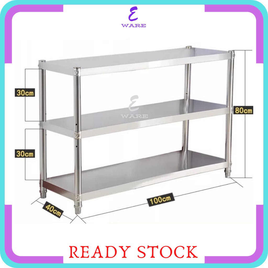 # 3 TIER STAINLESS STEEL STORAGE RACK~ 100CM X 40CM X 80CM | Shopee ...