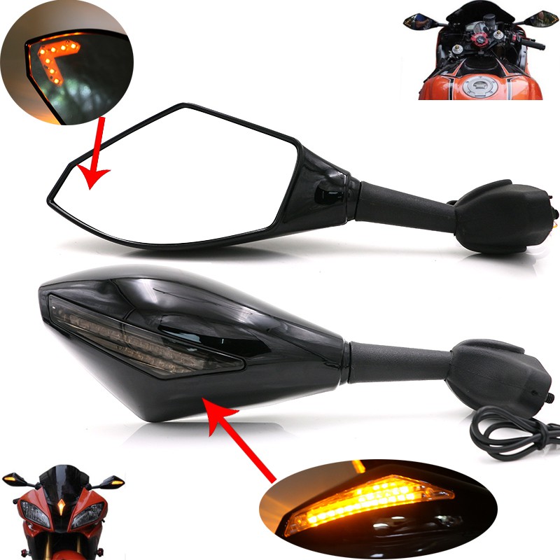 1 Pair Universal Motorcycle Rear View Side Mirrors with LED Turn ...