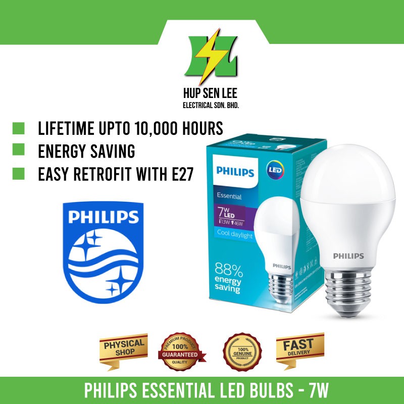 PHILIPS ESSENTIAL LED BULB (7W 3000K / 7W 6500K) / LAMPU LED PHILIPS 7 WATTS | Shopee Malaysia