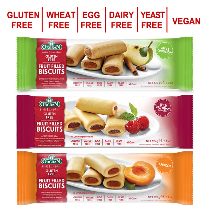 ORGRAN Egg Free Wild Raspberry / Apricot / Apple Cinnamon Fruit Filled ...