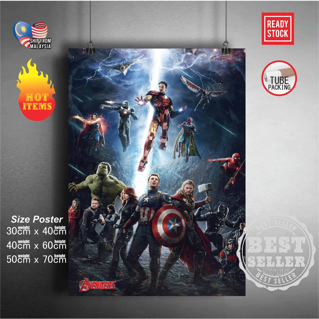 (READY STOCK)Marvel Poster The Avengers iron Man Spider-Man Captain ...