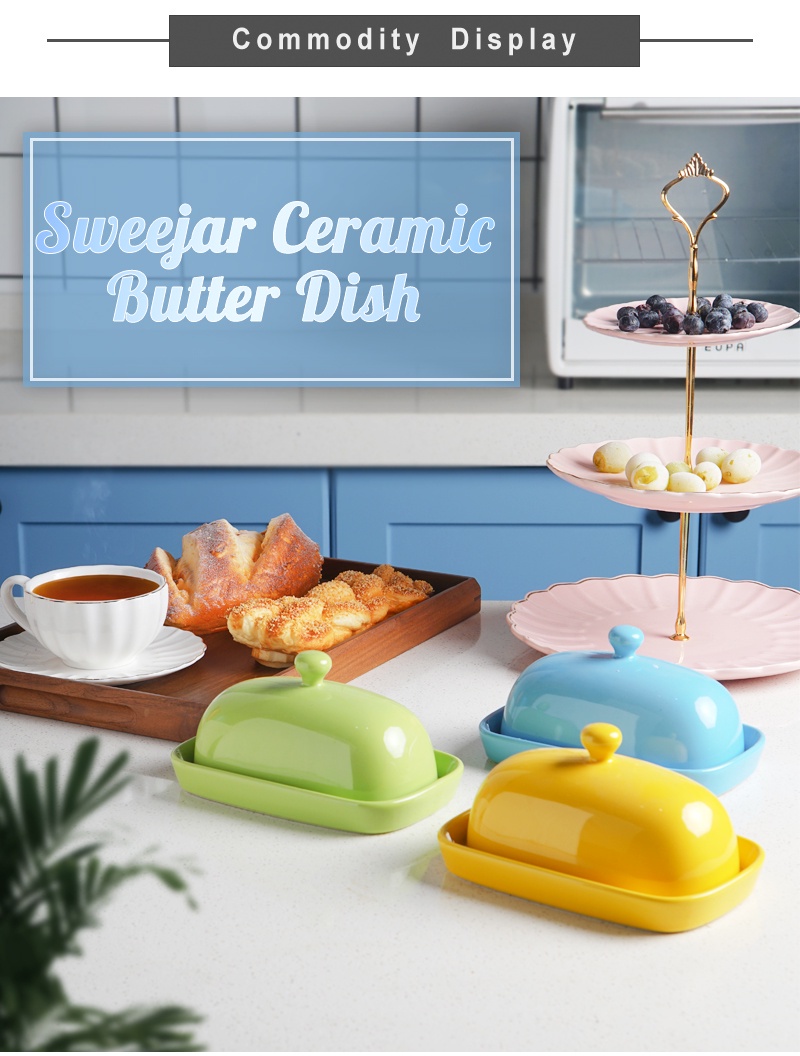 SWEEJAR Ceramic Cute Butter Dish Serving Tray butter container Butter ...