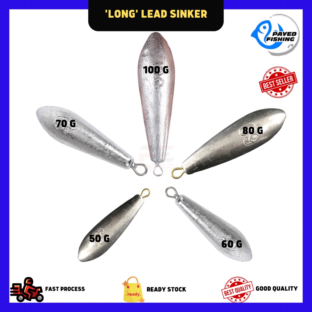 Set Batu Ladung PANJANG, Long Lead Sinker 50g, 60g, 70g, 80g, 100g (5 ...