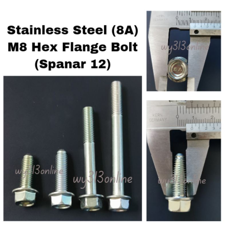 M8 Spanar 12 Stainless Steel (8A) M8 Flange bolt M8 Flange Nut (1pc ...