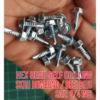 100 pcs Skru Screw Besi Biru / C-Channel Self Drilling Hex Head ...