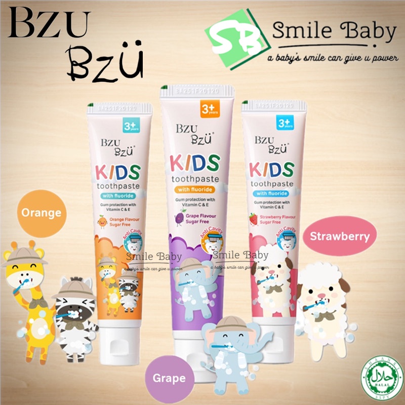 BZU BZU Kids Toothpaste Bundle Deal 50g (Strawberry / Grape / Orange ...