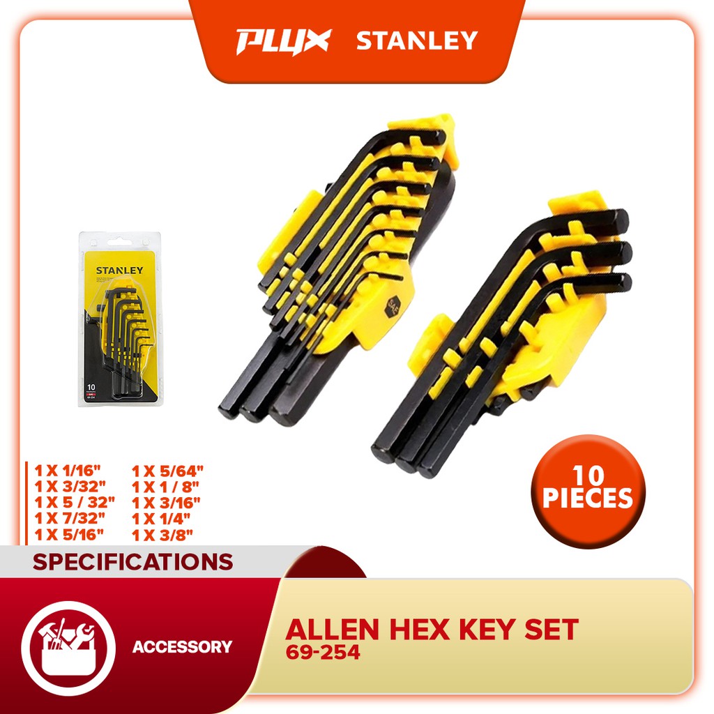 STANLEY 69-254 10 Pcs Hex Key Set 1/16"-3/8" Allen Key ( 69254 ...