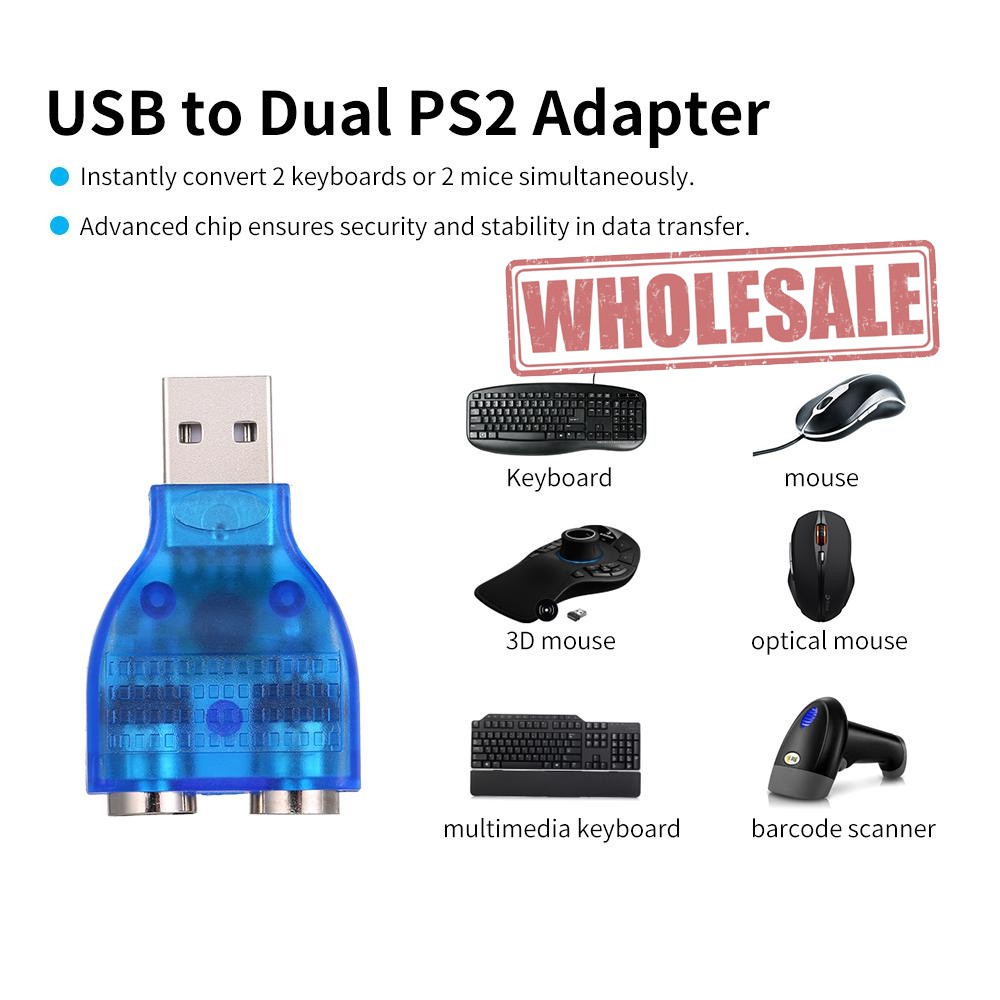 USB-to-PS2 PS/2 Mouse Keyboard-Converter Dual Adapter/Splitter with ...