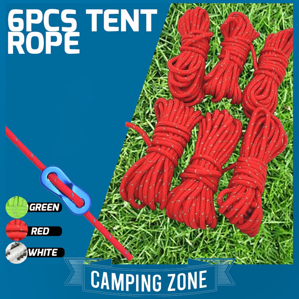 6Pcs Tent Guy Line Ropes Reflective Cord Tent Guide Nylon Rope Paracord ...