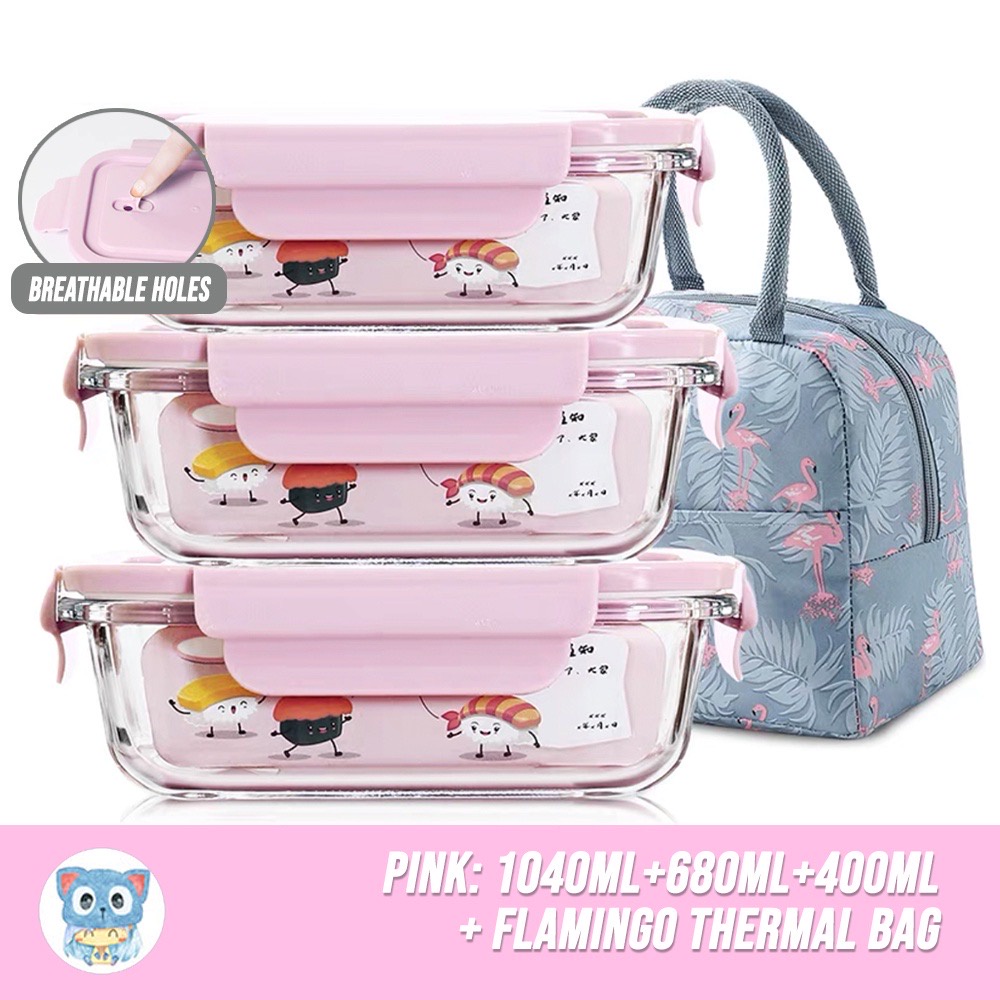 Premium Airtight Glass Container Food Storage Bekas Microwave Bekas ...