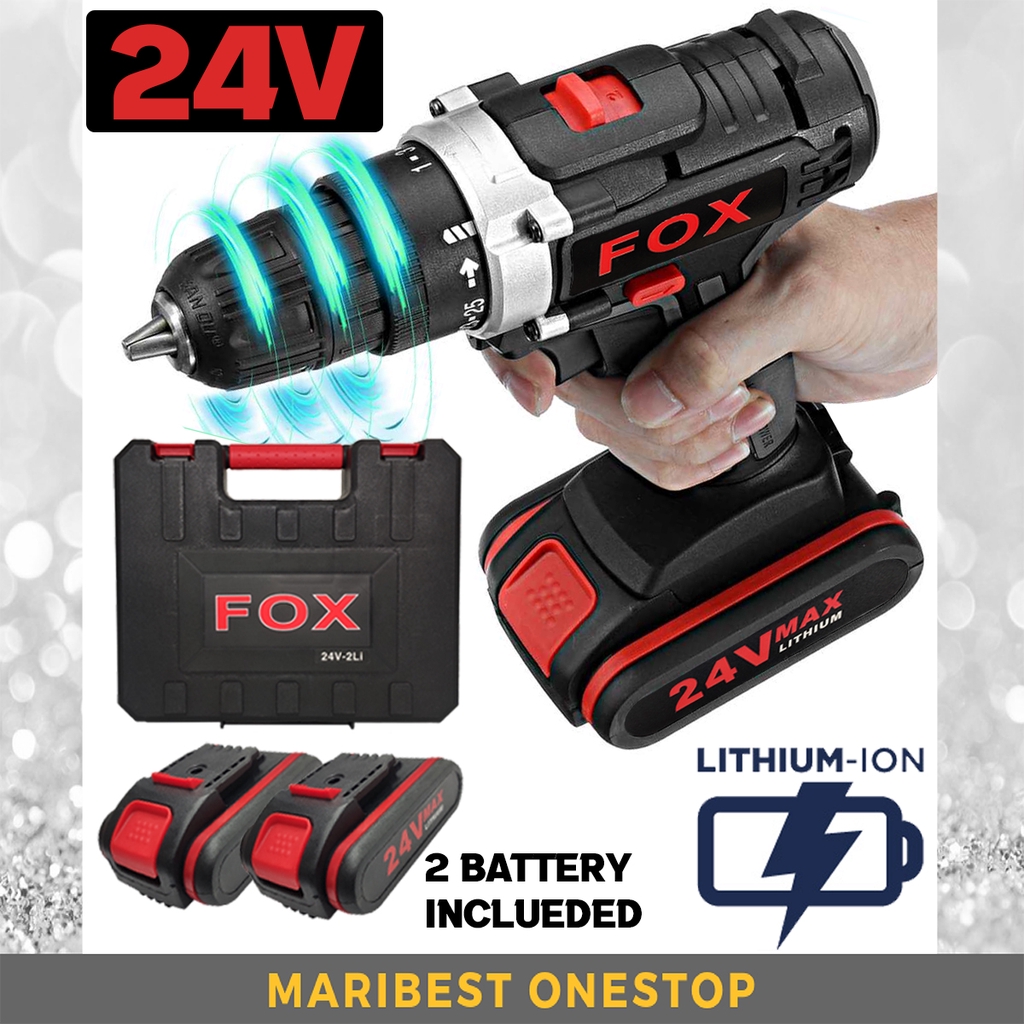 FOX 24V (GREY) Cordless Hammer Impact Drill Screwdriver 2 LI-ION ...