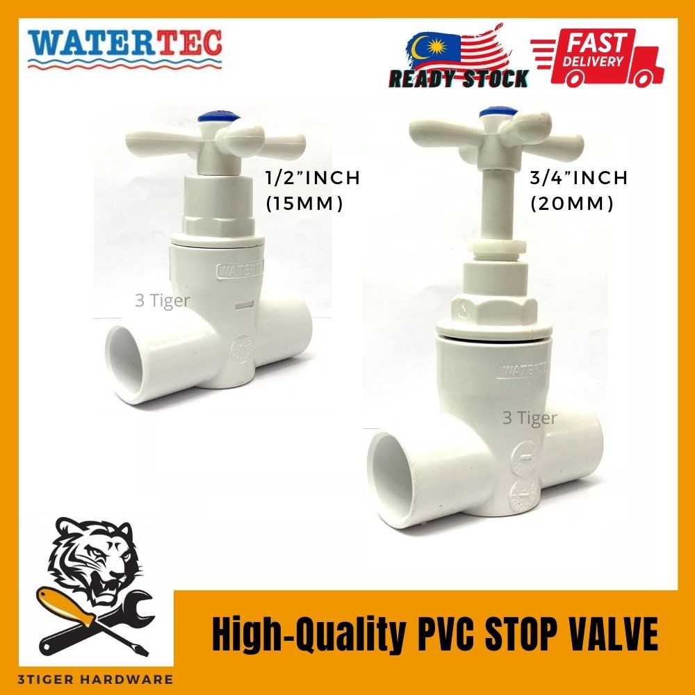 (Ready Stock) WATERTEC High-Quality Pvc Stopcock Stop Valve 1/2" 3/4 ...