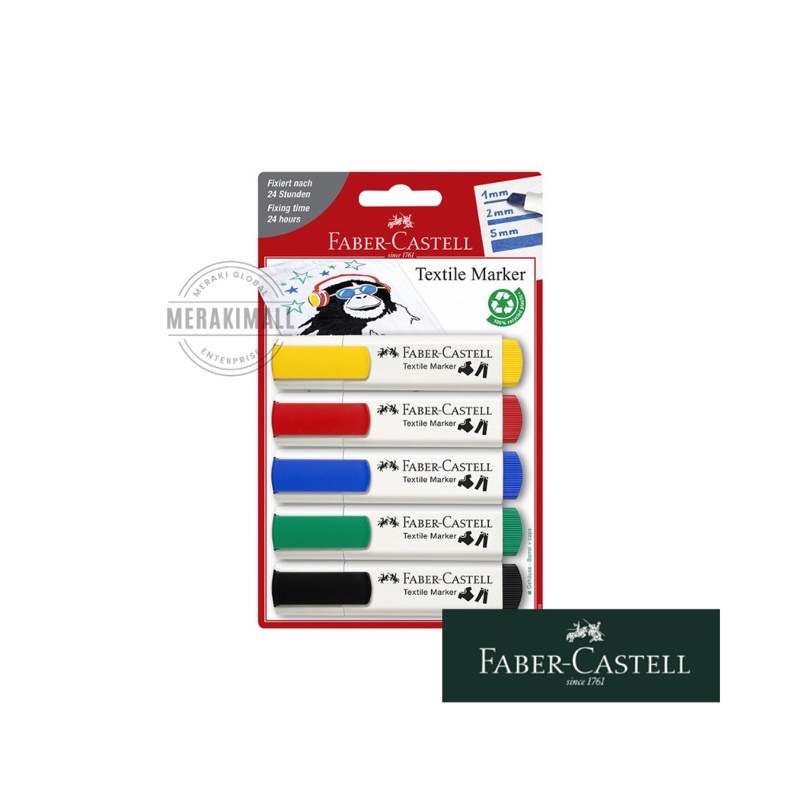Faber-Castell Textile Marker 5 Basic Colour Line Width 1mm 2mm 5mm ...