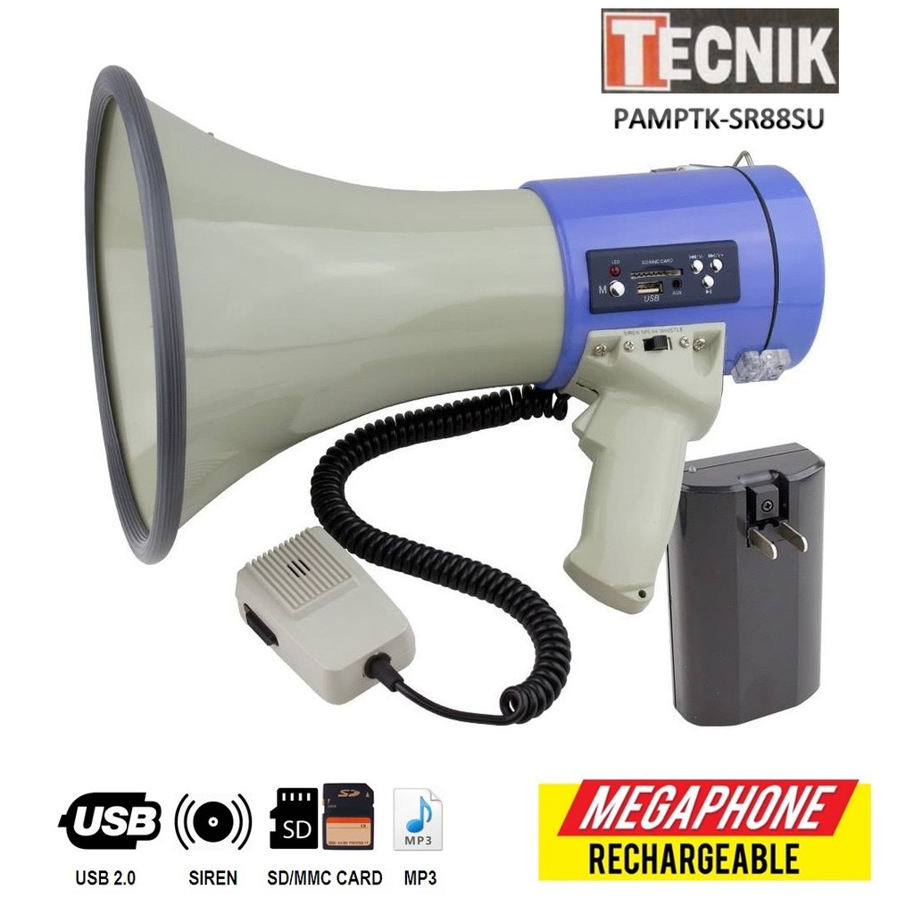 Original TECNIK SR88SU Power Megaphone Loud Hailer with Siren + SD/MMC Card Slot + Coverage up ...