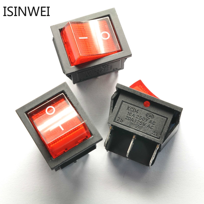 10pcs Red 6pin Light ON/OFF Rocker Switch KCD4-202 25*31 16A/250V ...