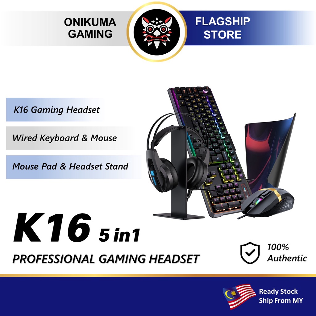 ONIKUMA K16 5 in 1 Combo Set Gaming Accessory with Gaming Headset Wired ...