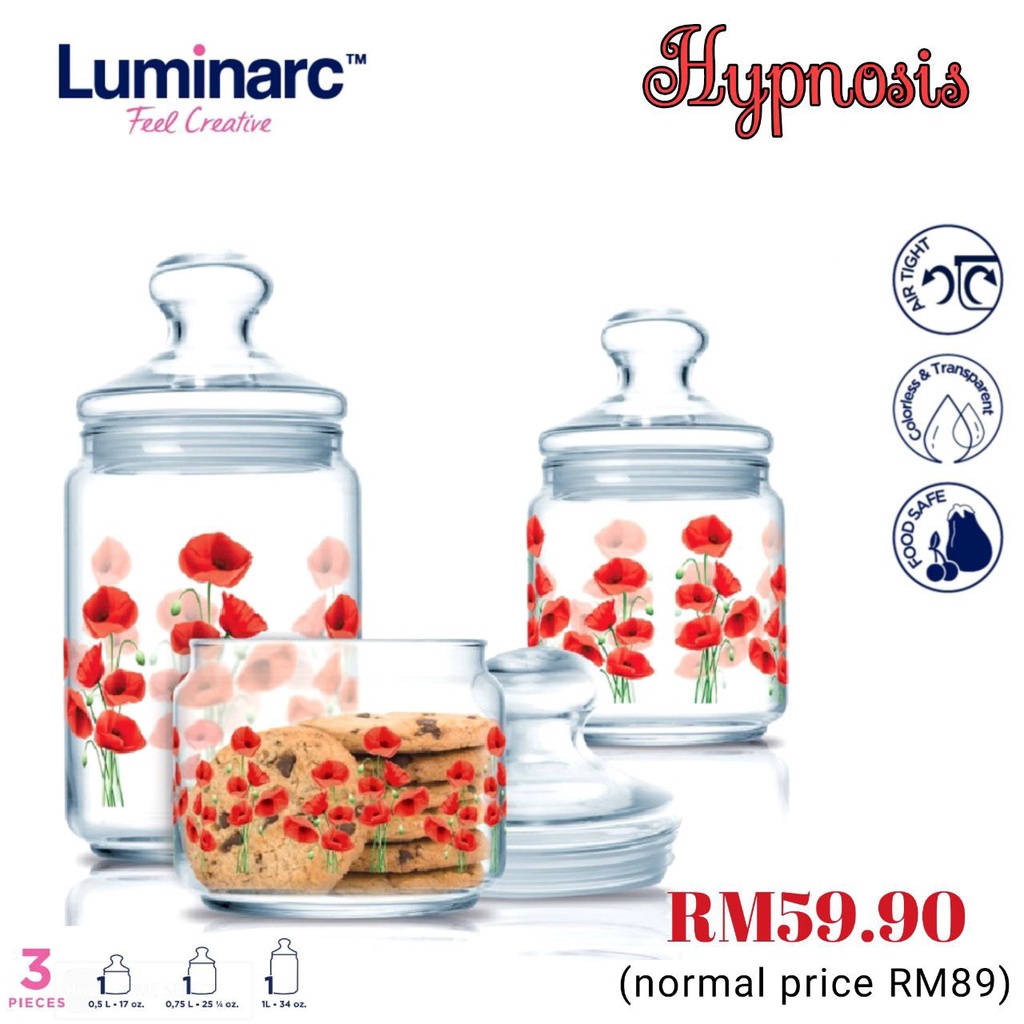 Luminarc Hypnosis Set Balang Kuih/ Storage Glass Jar 3pcs | Shopee Malaysia