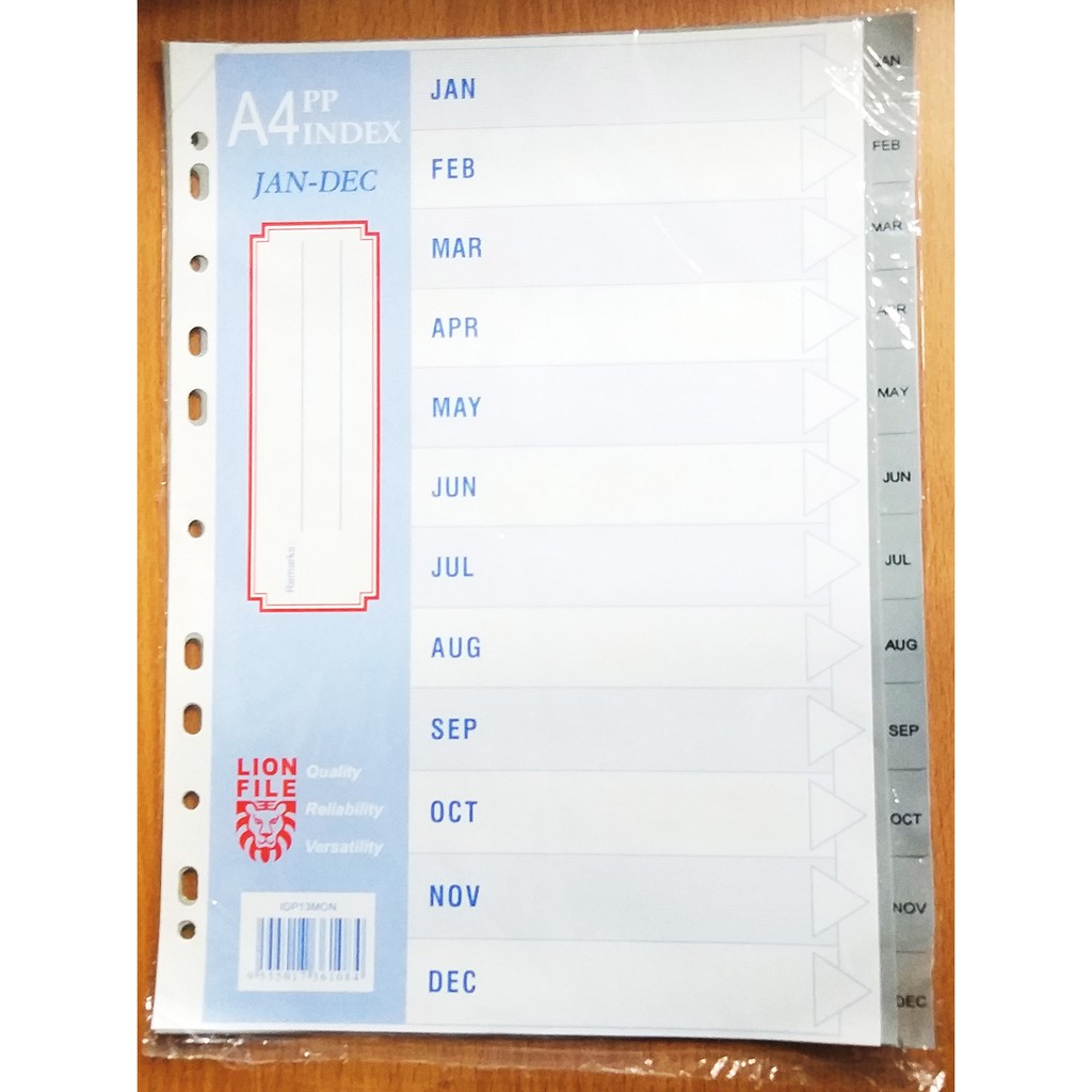 Lionfile Lion File A4 12 Tabs Grey PP Index Divider (JAN-DEC) | Shopee ...