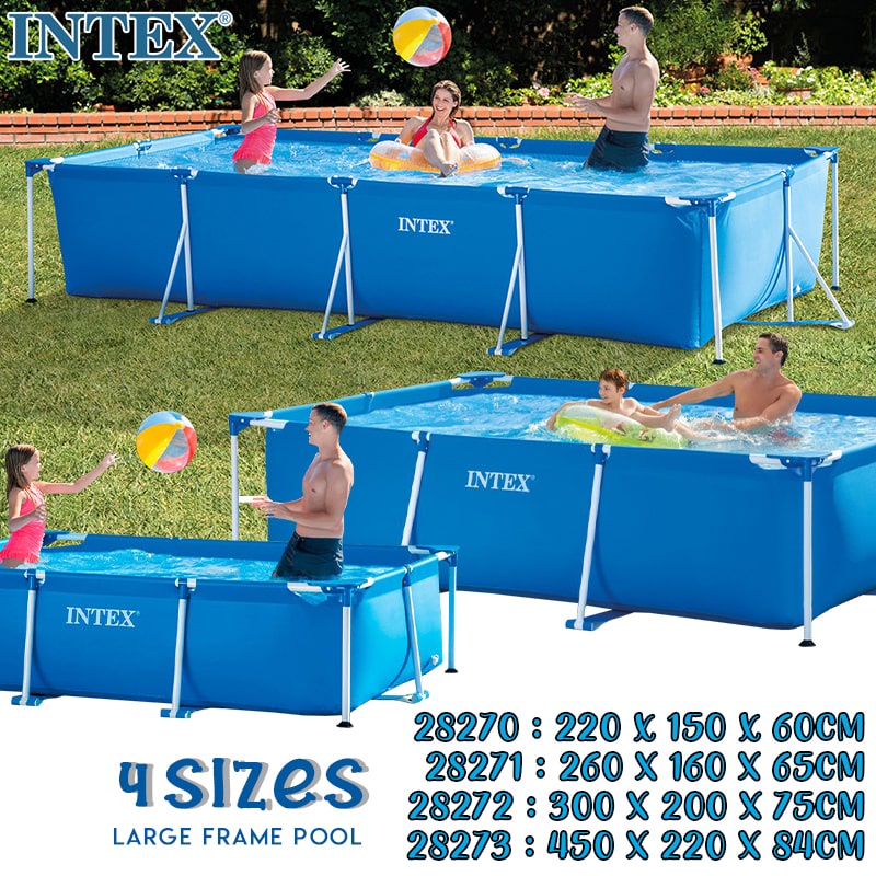 INTEX 4 Sizes Rectangular Frame Pool Set Family Large Outdoor Swimming ...