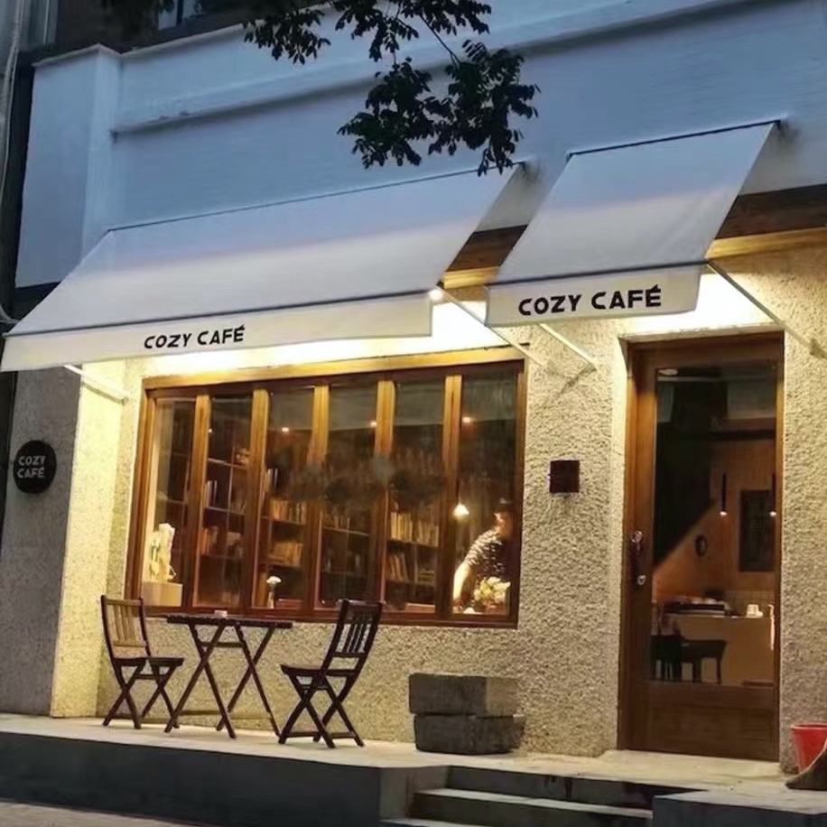 European curved arm telescopic canopy coffee shop door swing arm awning ...