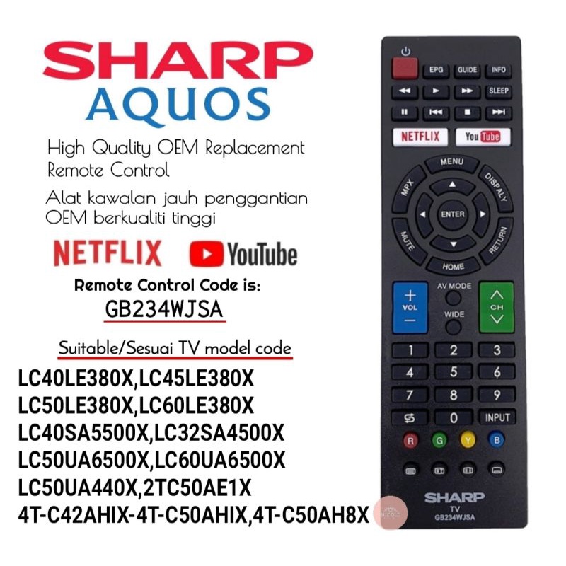 Sharp GB234WJSA Smart Flat Panel Led TV Remote Control with NETFLIX ...