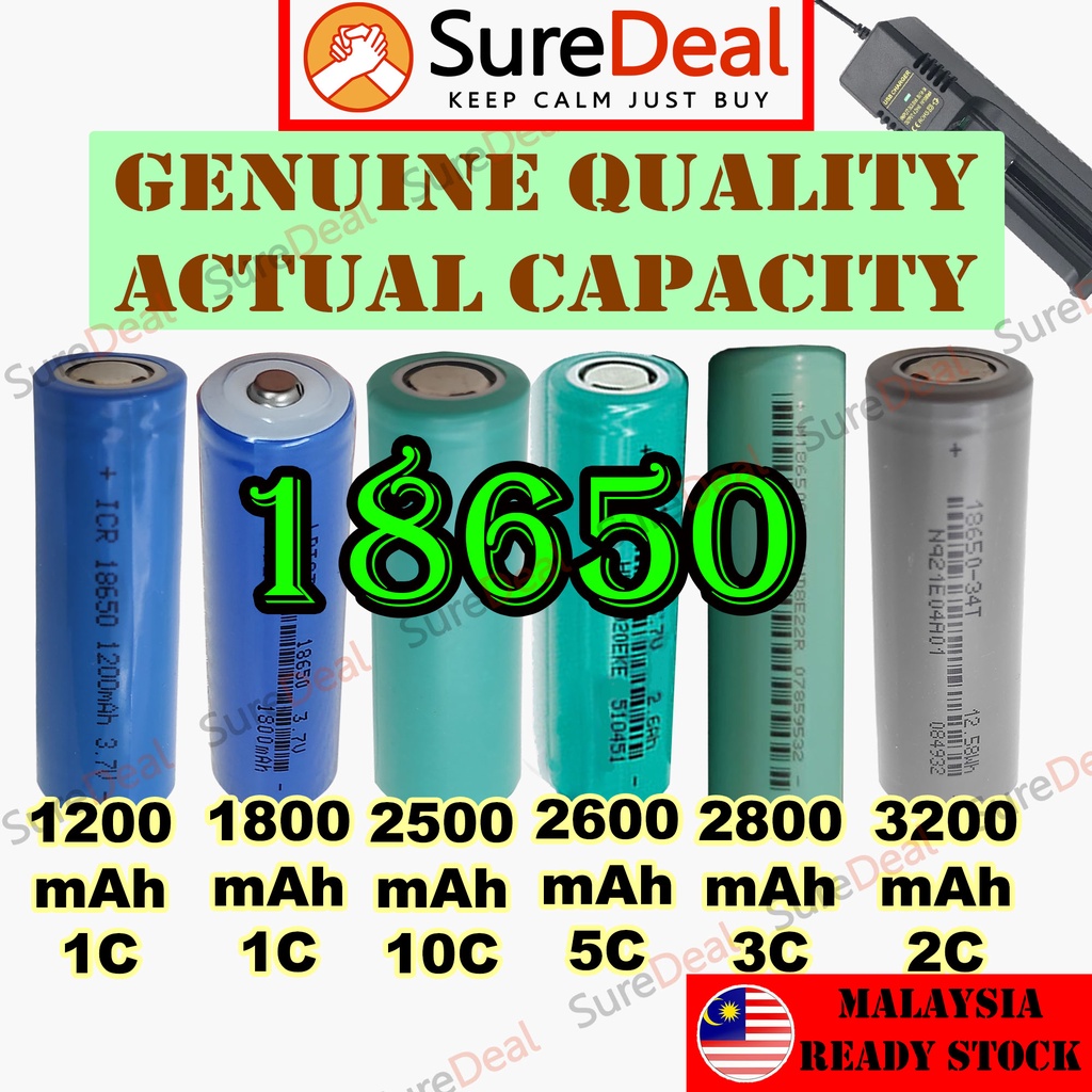 SUREDEAL 18650 Rechargeable Battery 1200mAh 3200mAh 1C 10C Actual Original Genuine Capacity High ...