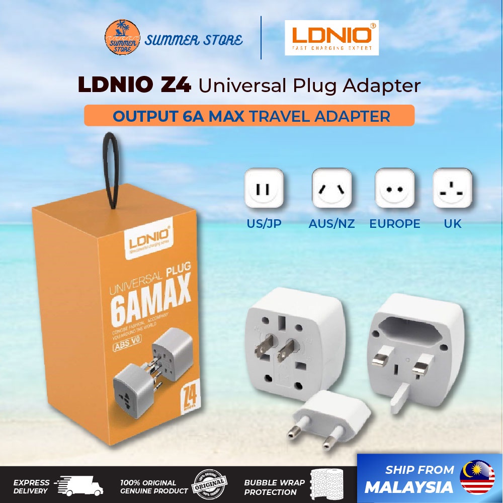 Ldnio Z4 Universal Plug Adapter Travel Multi Plug with UK/EU/US/AU Pin ...