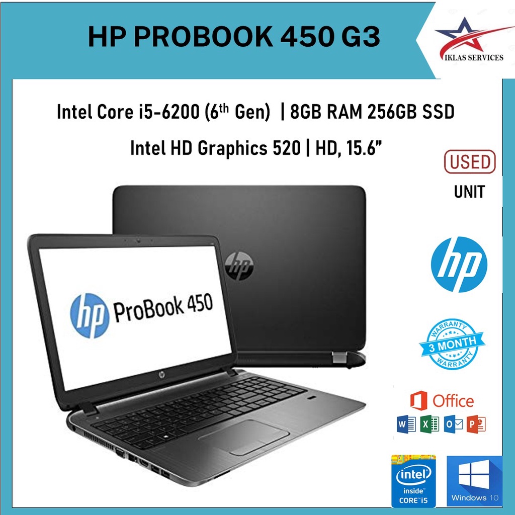 HP PROBOOK 450 G3 PROCESSOR -- INTEL CORE I5 -6200U WINDOWS 10 PRO ...