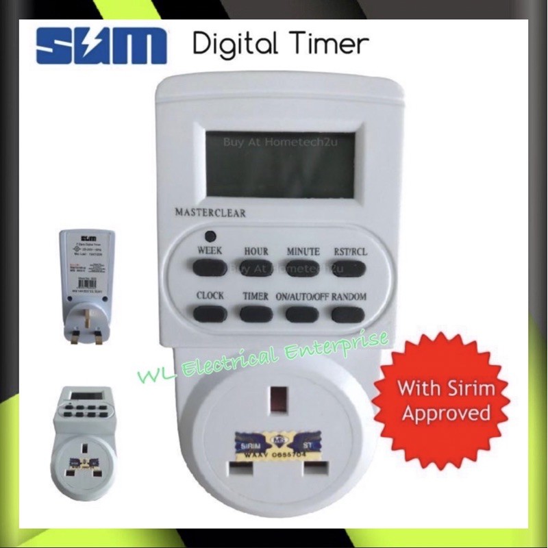 #SUM 24hours Digital 3Pin Plug In #Timer (Sirim Approved) | Shopee Malaysia