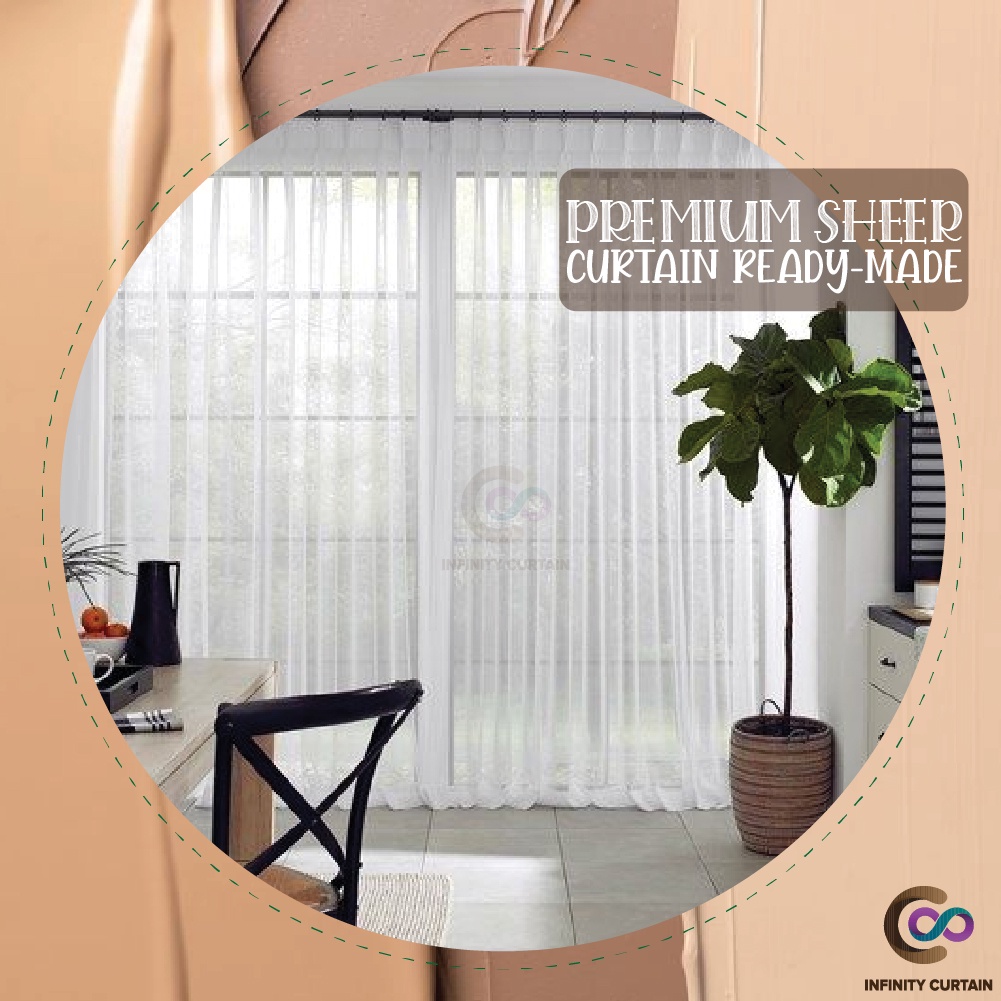 Premium Langsir Sheer/Lining Putih Siap Jahit Free Cangkuk&Ring ...