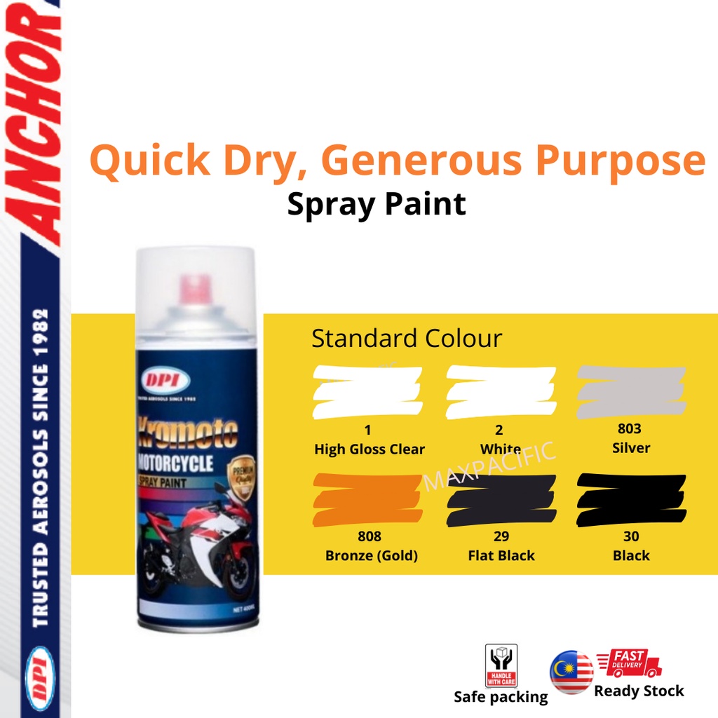 DPI Anchor Spray Paint Standard Colour Clear White Metalic Black Matt ...