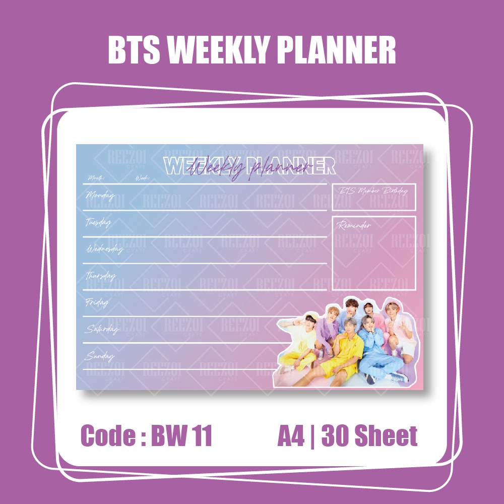 BTS WEEKLY PLANNER (A4 size) | ORGANIZER | MY PLANNER | BTS ARMY ...