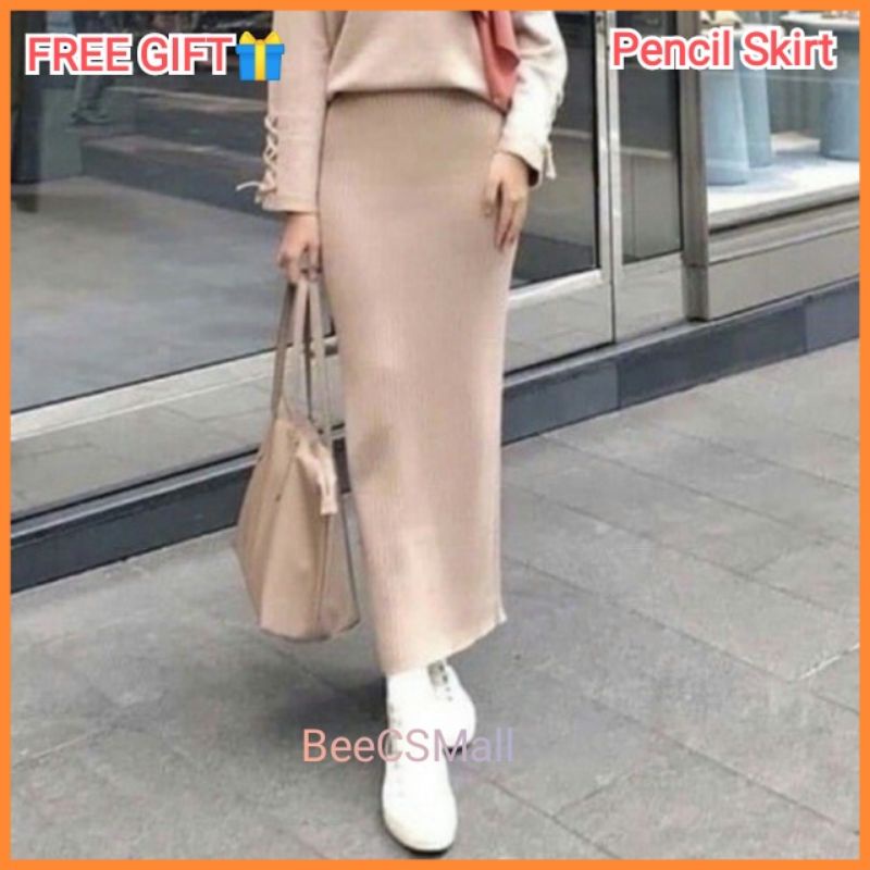 Pencil Skirt Labuh | Muslimah Fashion Long Skirt Stretchable High ...