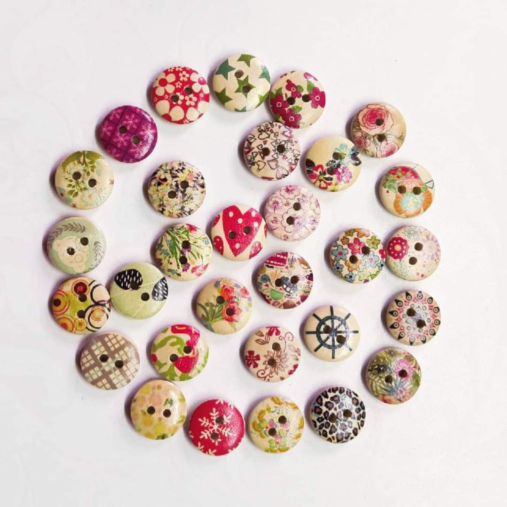 WOODEN BUTTON/BUTANG KAYU 15MM CORAK CAMPUR | Shopee Malaysia