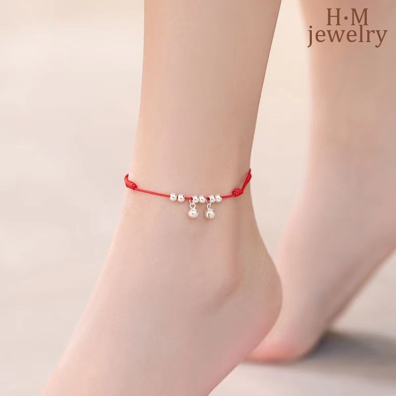 Bell Anklet Red Rope Bell Simple Silver Ancient Style Braided Anklet ...