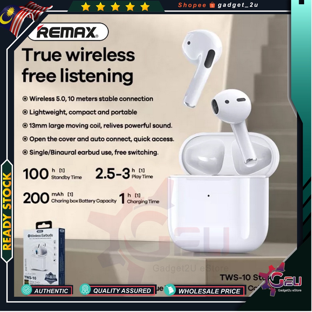 Original Remax TWS-10 True Wireless Stereo Music Earbuds Standard Version, Bluetooth Earset ...