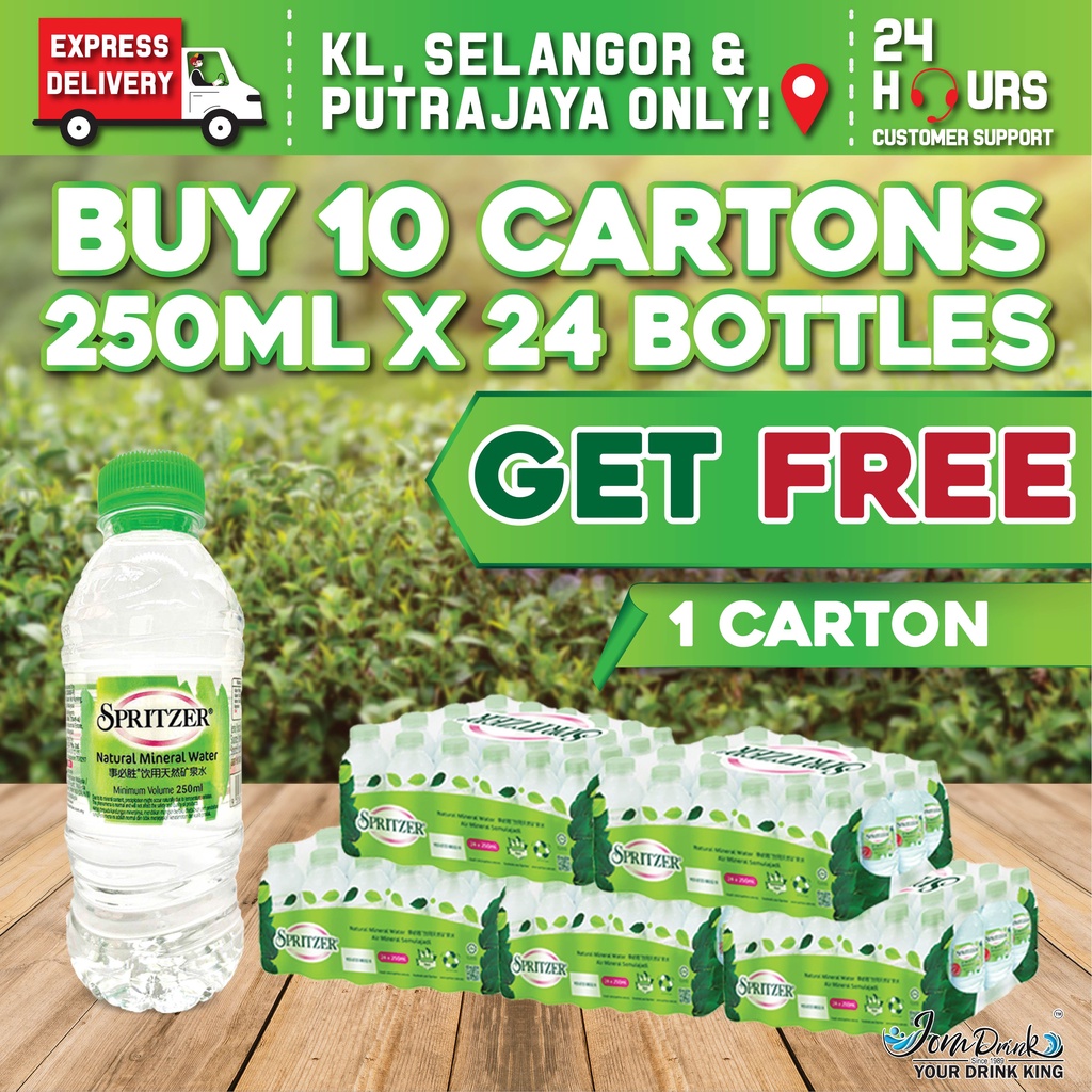 BUNDLE OF 10 CARTONS : SPRITZER MINERAL WATER 250ML x 24 BOTTLES ...