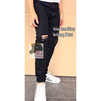 Seluar Jeans Koyak Sobek berlubang di lutut ( 3 cm) | Shopee Malaysia