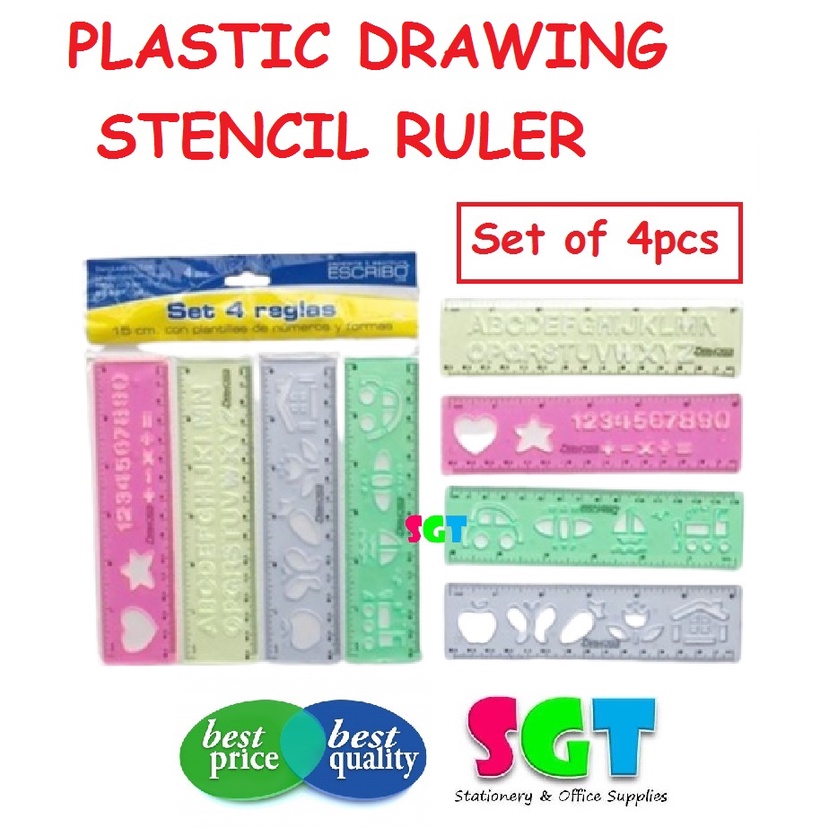 Plastic Drawing Stencil Ruler ( Set of 4pcs ) | Shopee Malaysia