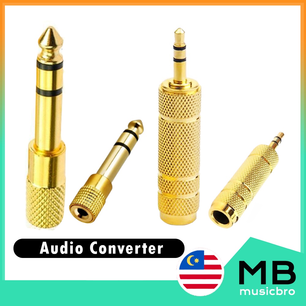Audio Jack Adapter Convertor Stereo Plug 3.5mm / 6.35mm Stereo Gold ...