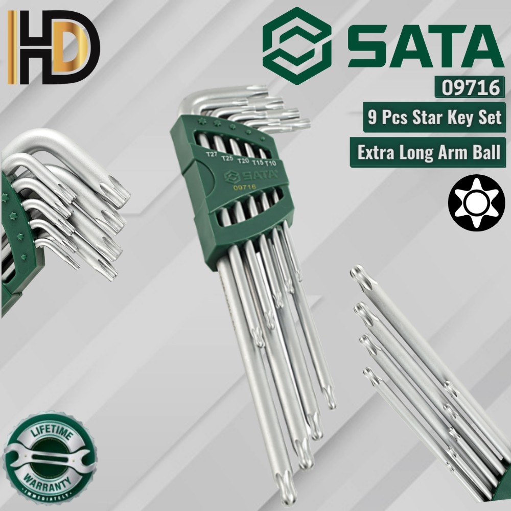 SATA 09716 9 Pcs Extra Long Arm Ball Star Key LIFETIME WARRANTY ...