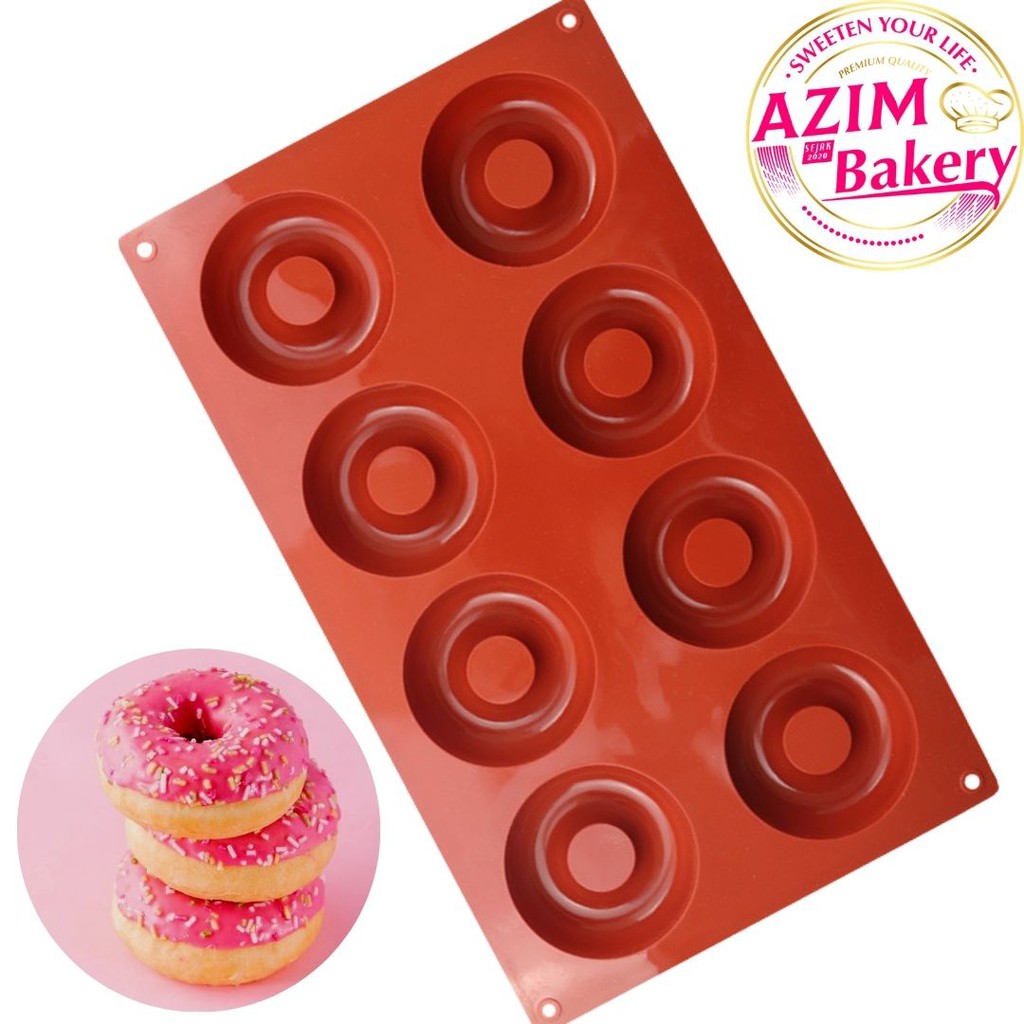 Acuan Silikon Donat | Non-Stick 8 Cavity Doughnut Mold | Silicone ...