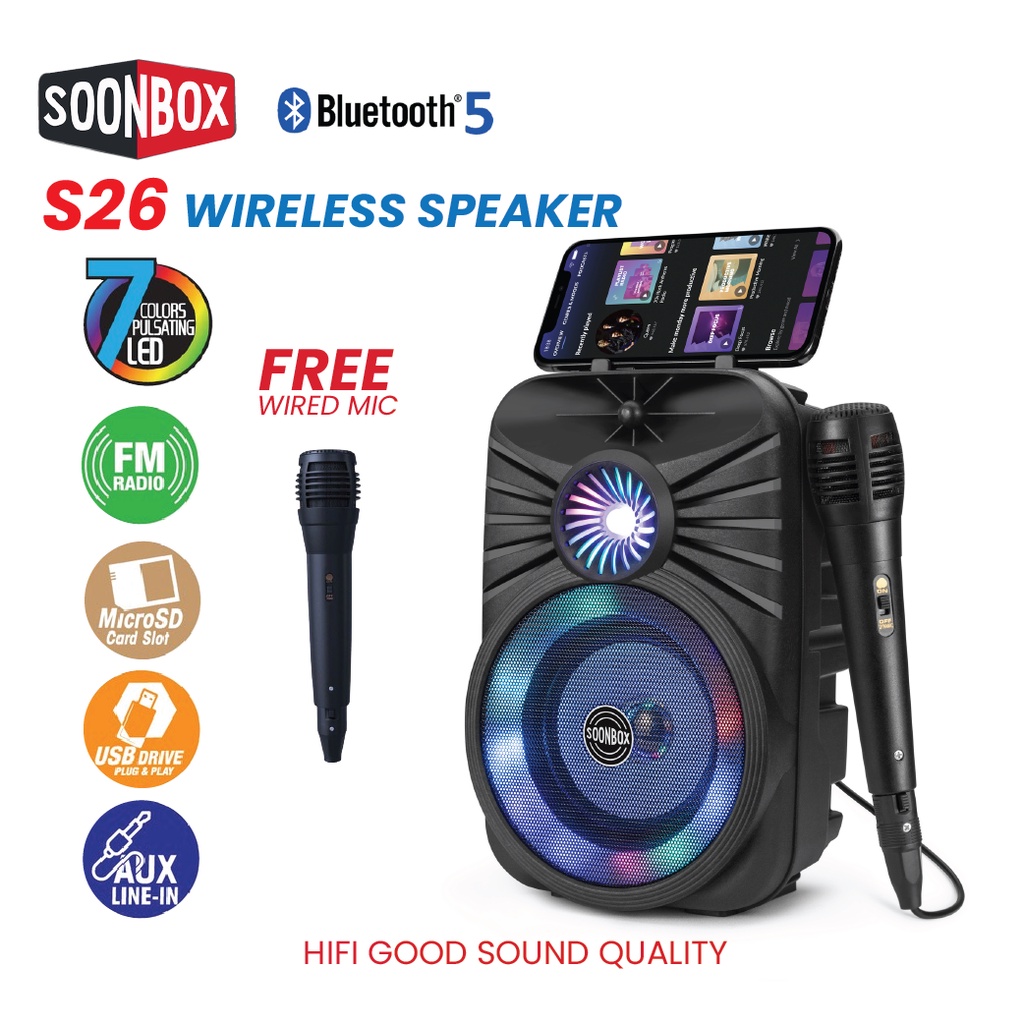 SOONBOX S26 Karaoke Wireless Bluetooth 5 Inch Portable Speaker with Mic ...