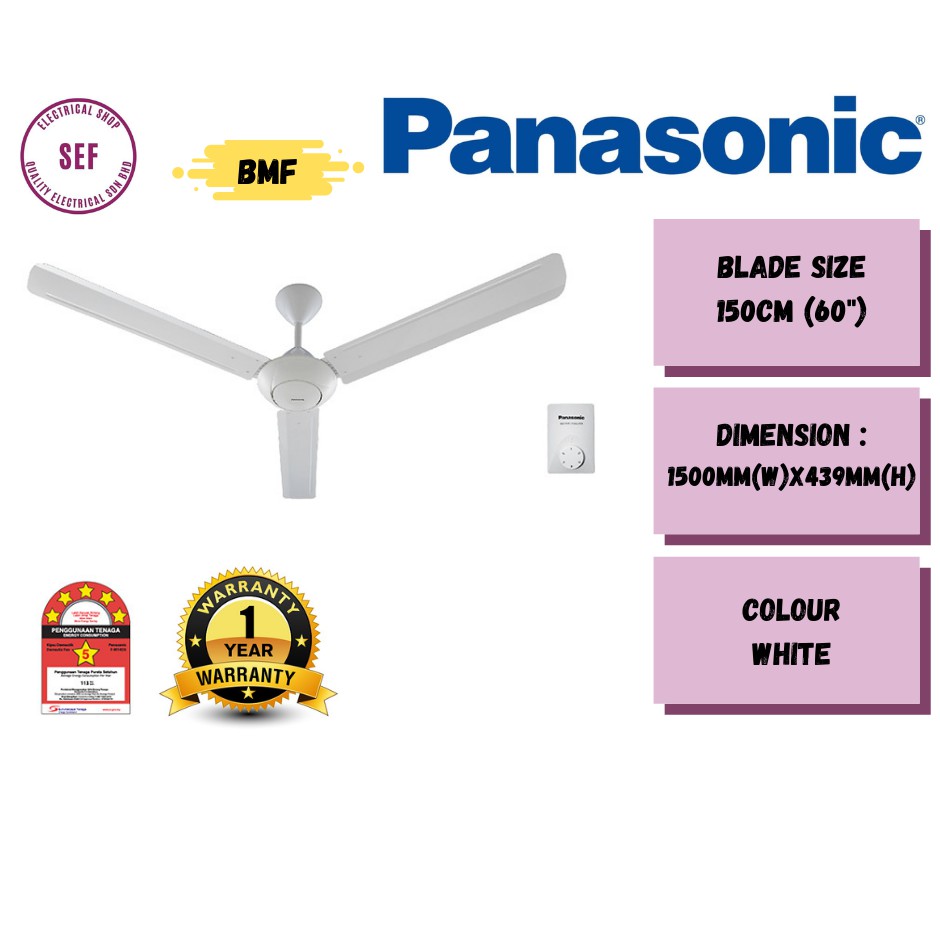 PANASONIC REGULATOR 3 BLADES CEILING FAN F-M15A0VBWH (60") | Shopee ...