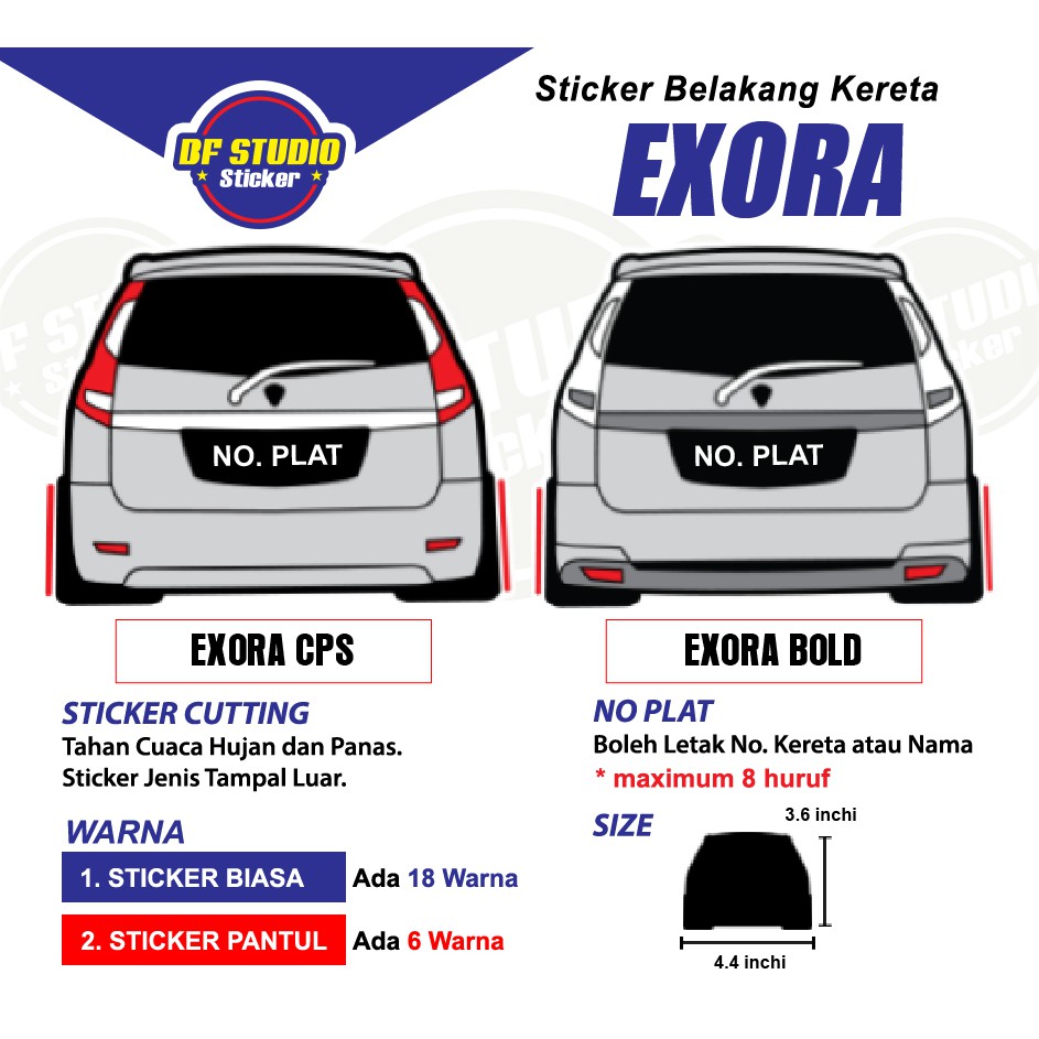 Sticker Belakang Kereta Proton Exora, 1 Pcs, Boleh Tukar Warna Dan No ...