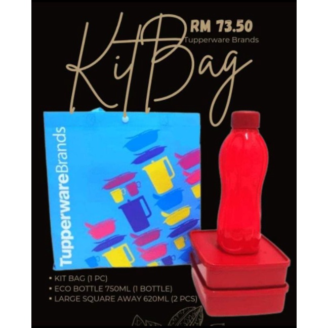 Tupperware Kit Bag (kit bag 1 pcs, eco bottle 750 ml 1 pcs and large ...