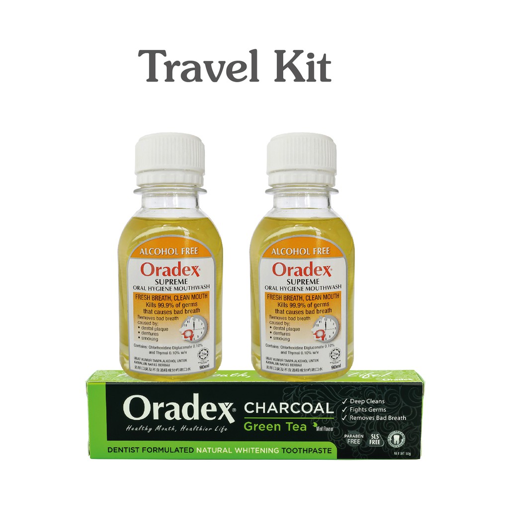 Oradex Supreme Mouthwash (90ml x 2) + Charcoal Green Tea Toothpaste 50g ...