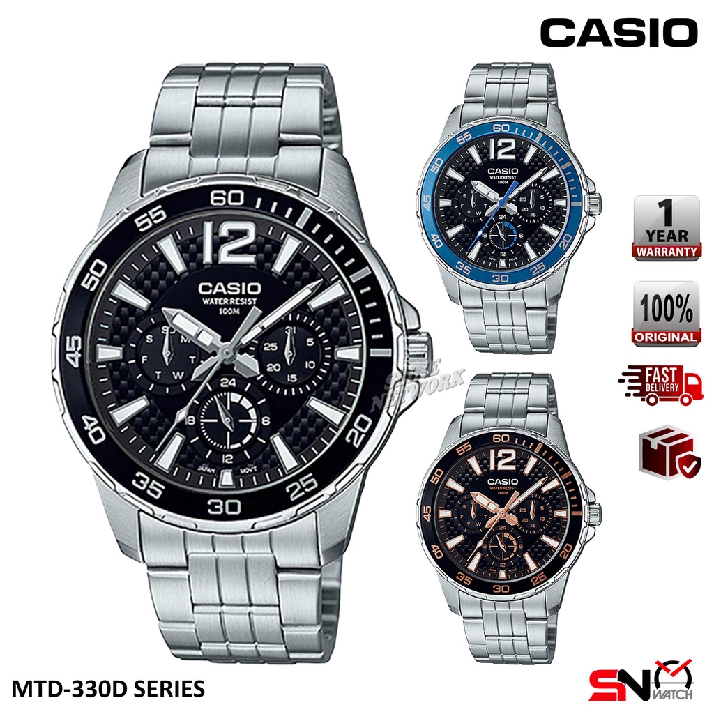 Casio MTD-330D Multi Hands Quartz Analog Silver Stainless Steel Band ...