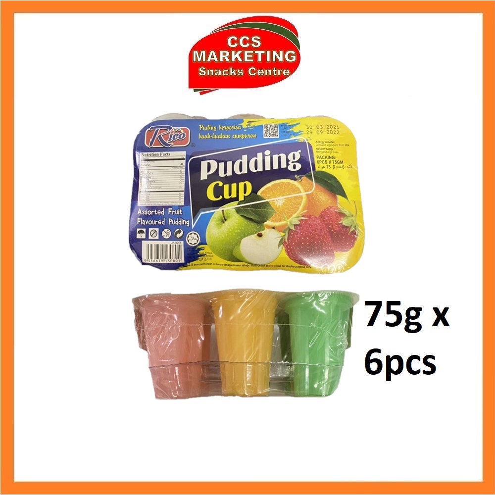 CCS Rico Pudding Cup Assorted Fruits Flavored Pudding ( 75g x 6pcs ...