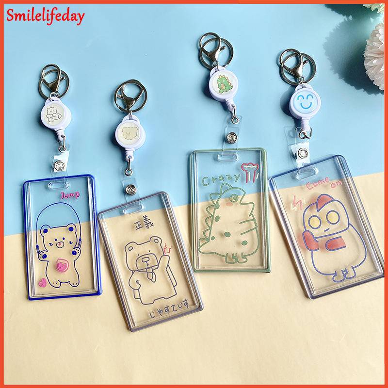 Acrylic Transparent Business Card Holder Cute Cartoon Push-pull Card ...